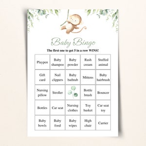 30 Printable Monkey Baby Shower Bingo Cards | 5x7'' Prefilled Baby ...