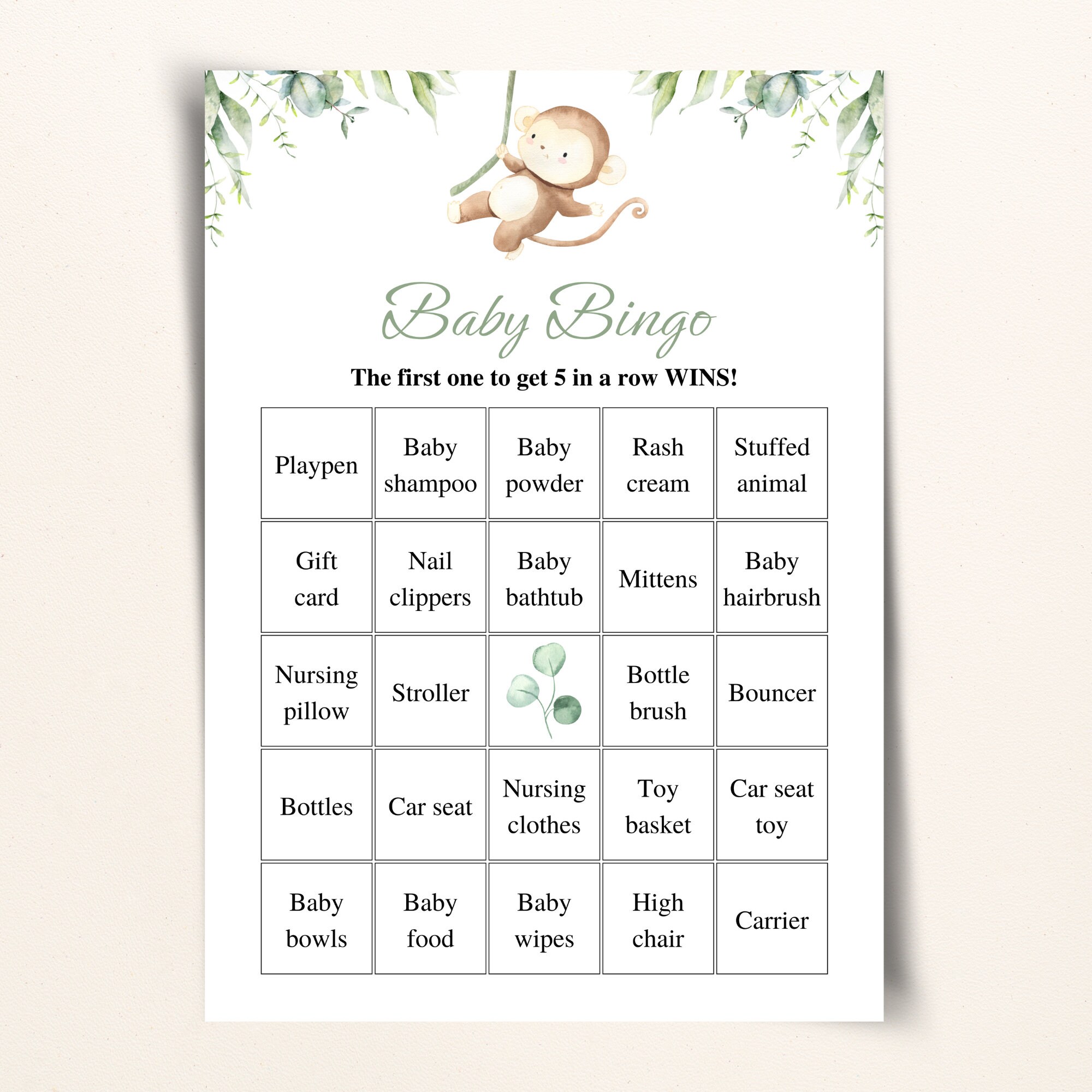 30 Printable Monkey Baby Shower Bingo Cards 5x7'' Prefilled Baby Bingo ...
