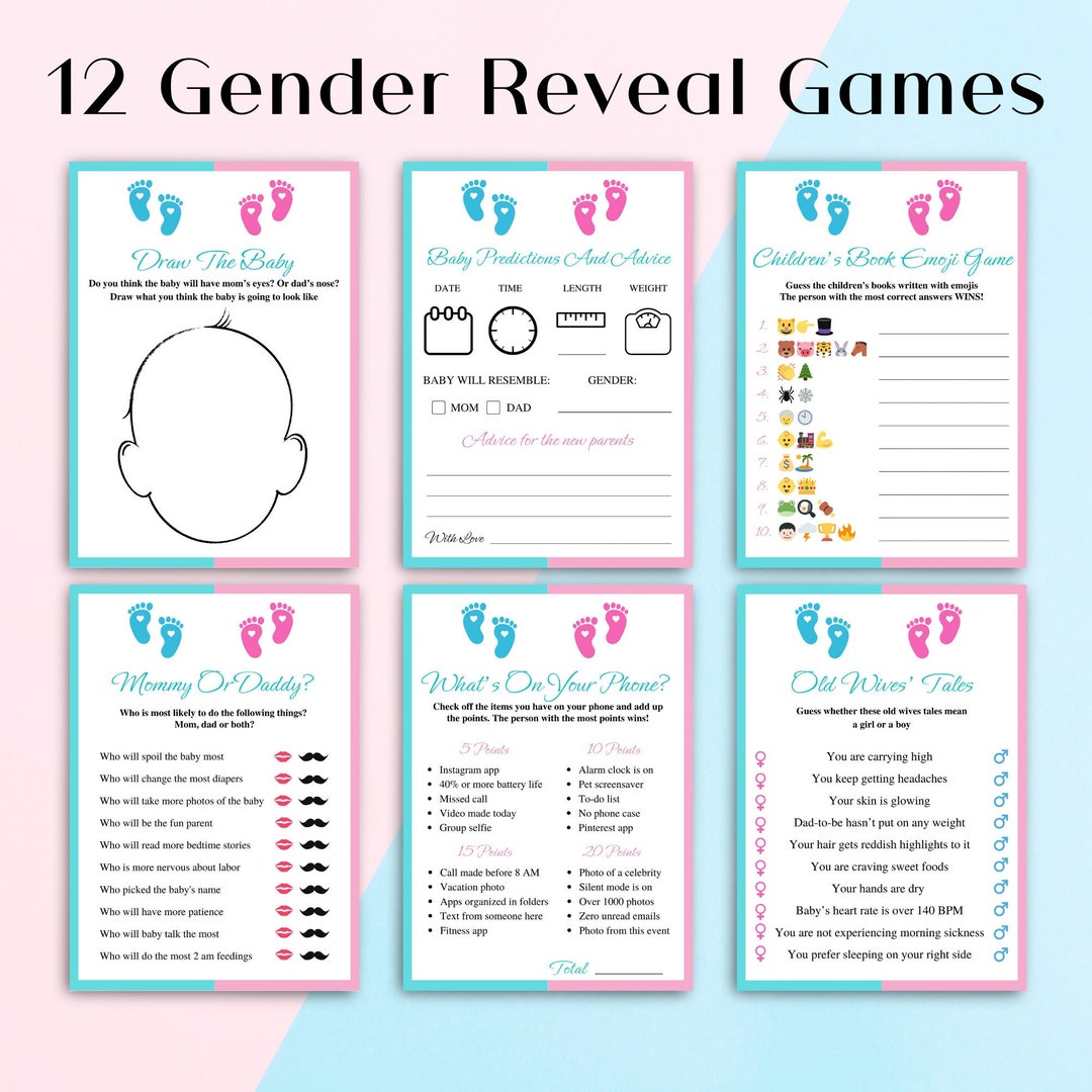 12 Printable Baby Feet Gender Reveal Games: Pink & Blue Gender Reveal ...