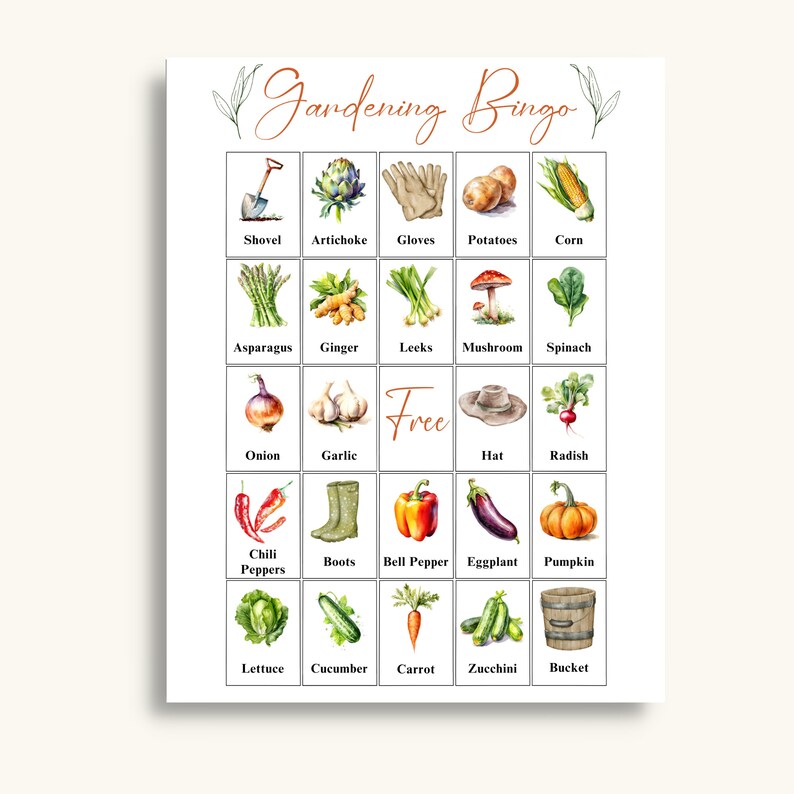 50 Printable Gardening Bingo Cards Gardening Themed Picture Bingo ...