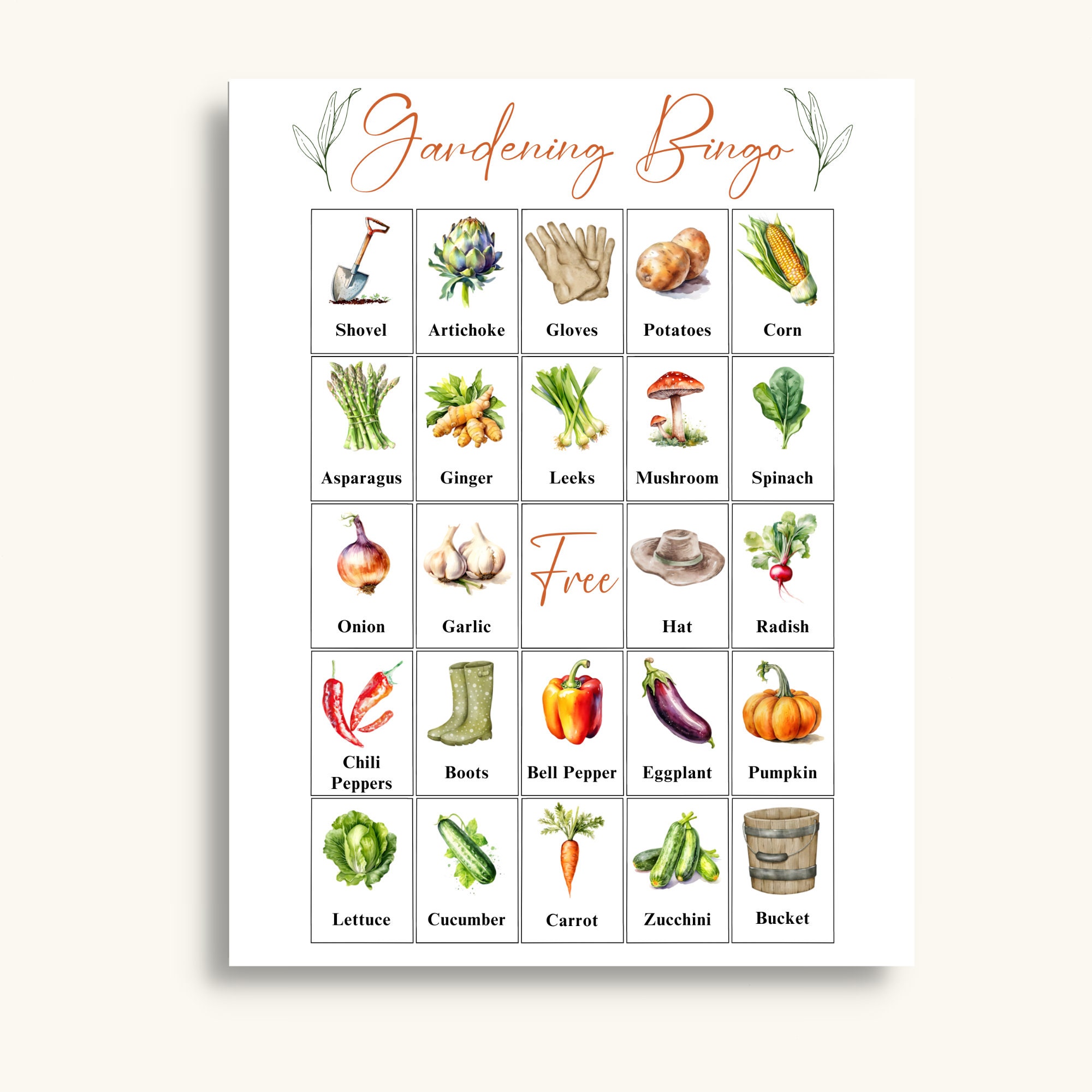 50 Printable Gardening Bingo Cards Gardening Themed Picture Bingo ...