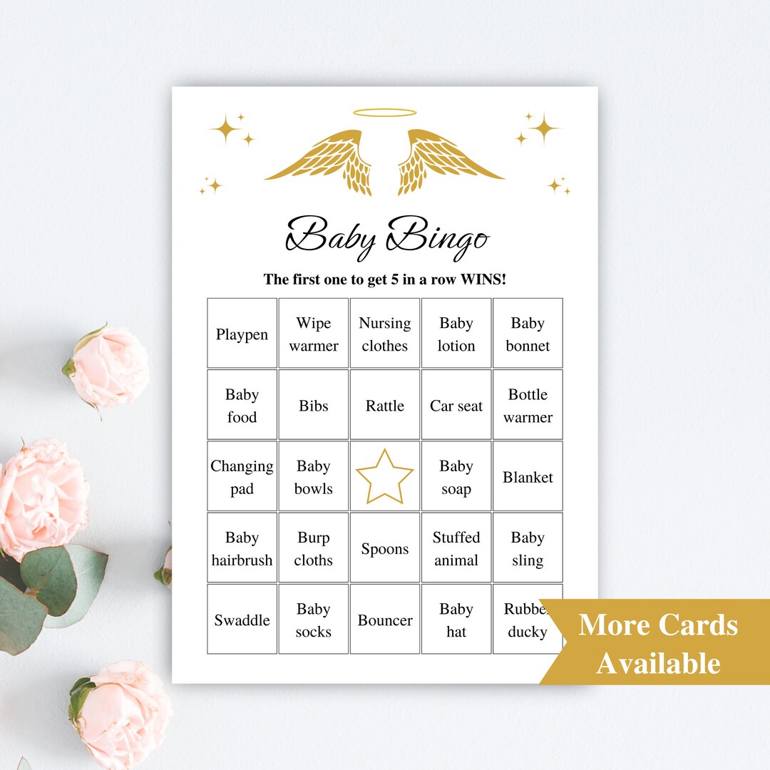 30 Printable Angel Baby Shower Bingo Cards | 5x7'' Prefilled Baby Bingo ...