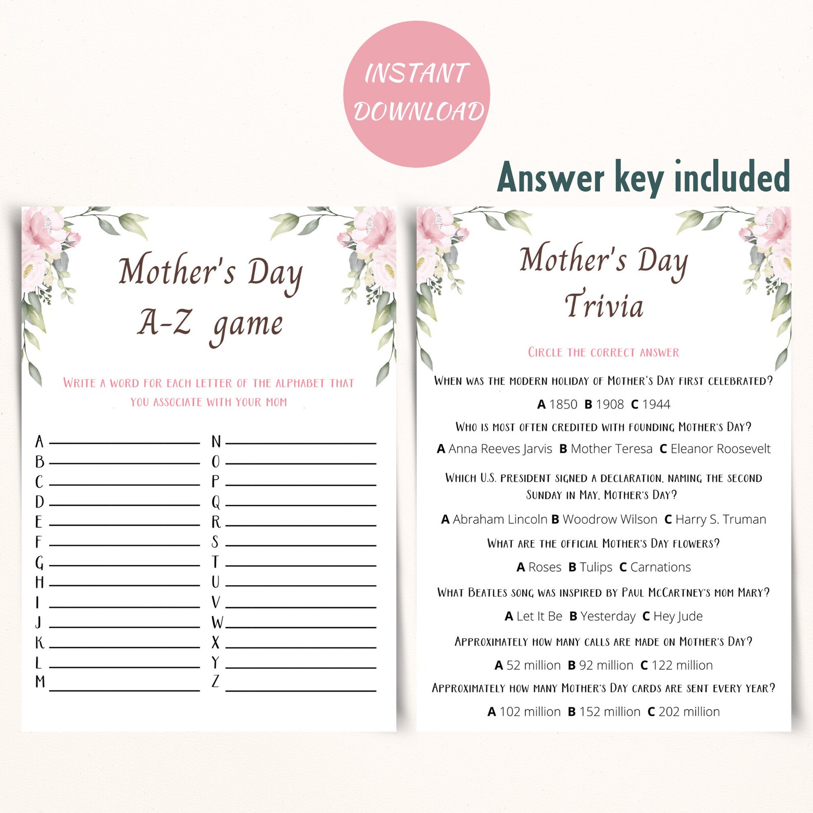 Printable Mothers Day Game Bundle Mothers Day Games for | Etsy