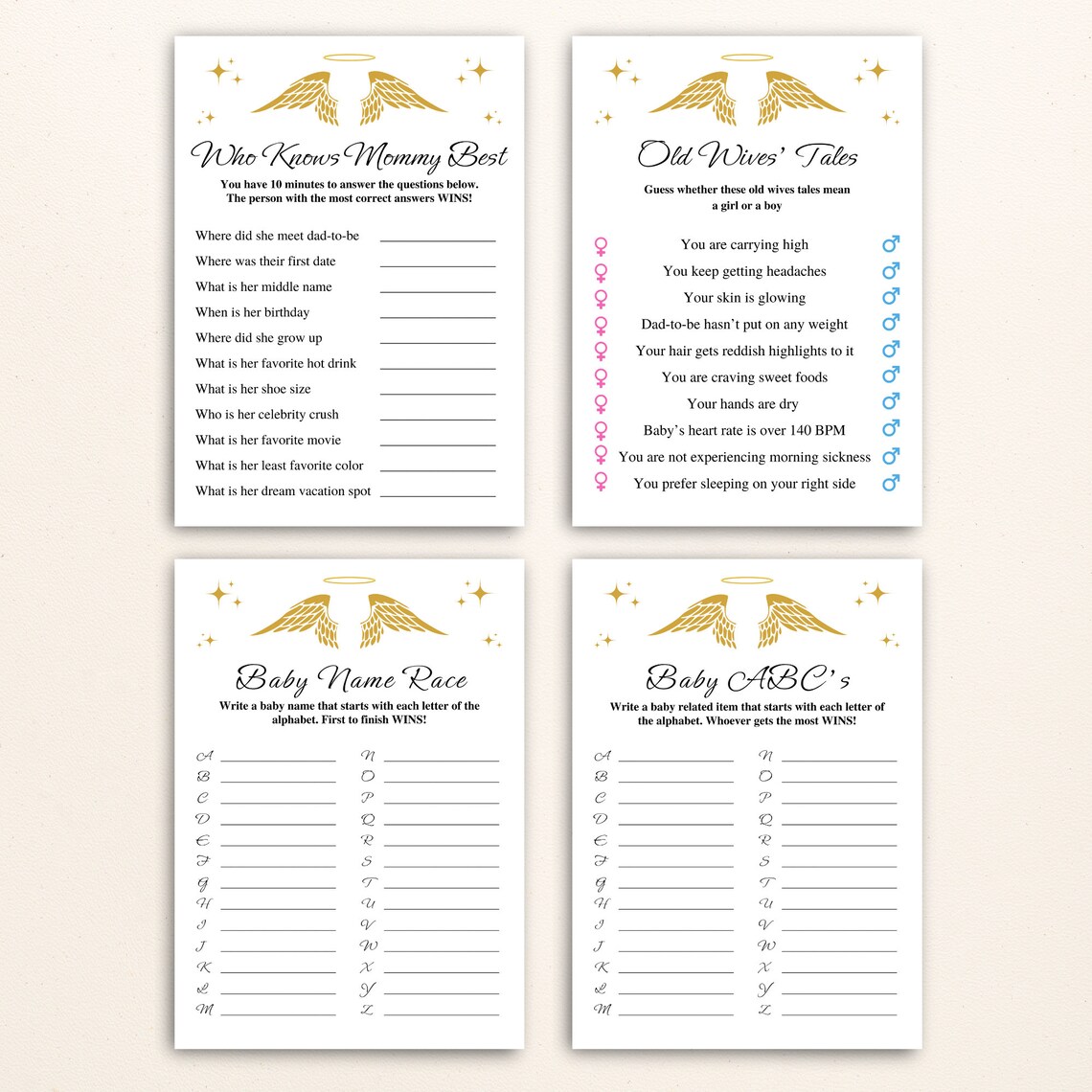 16 Printable Angel Baby Shower Games Heaven Sent Baby Shower - Etsy