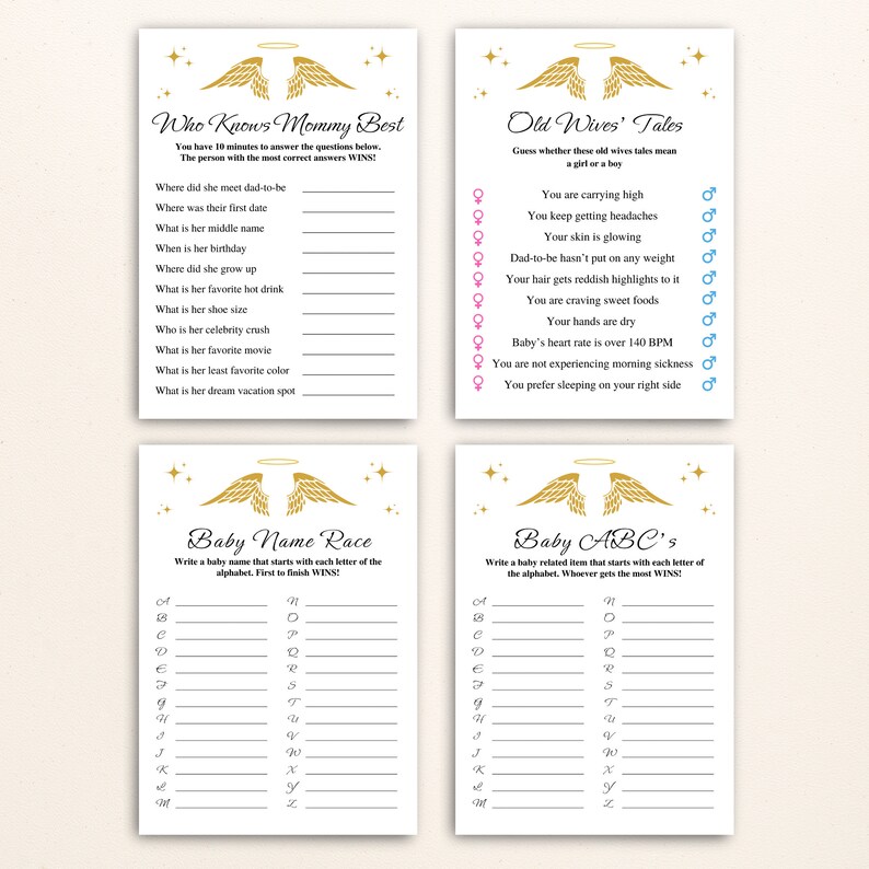 16 Printable Angel Baby Shower Games Heaven Sent Baby Shower Game ...