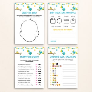 16 Printable Owl Baby Shower Games | Blue Owl Baby Shower Game Bundle ...