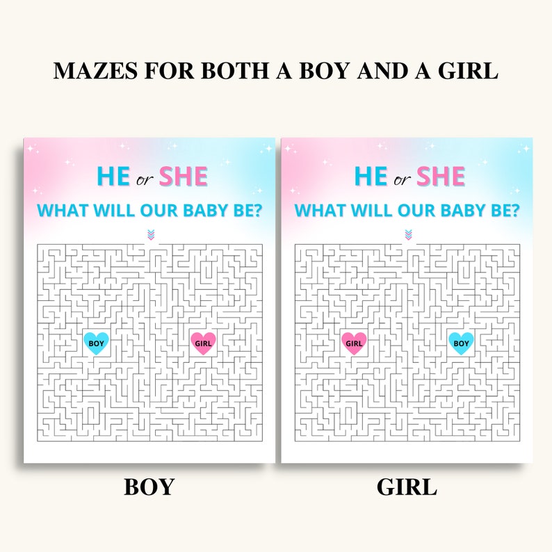 Printable Gender Reveal Maze | Gender Reveal Labyrinth | Blue and Pink ...