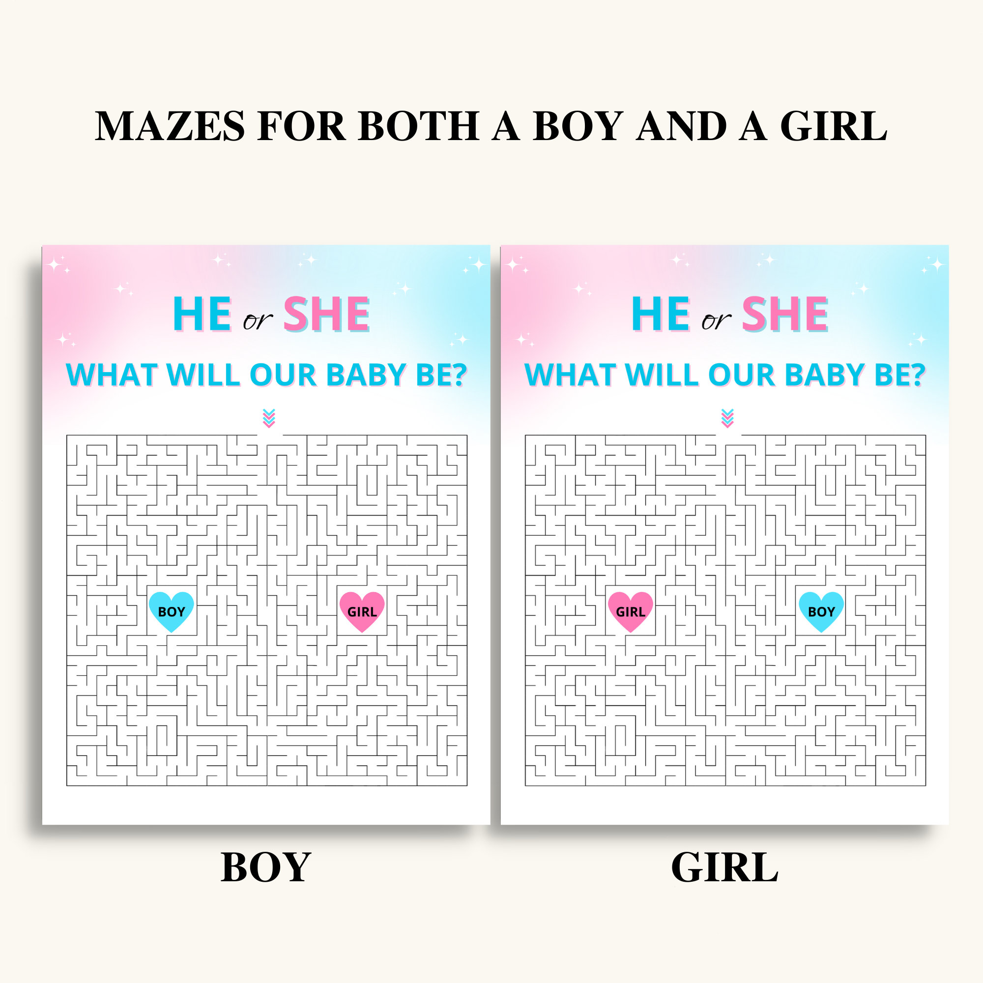 Printable Gender Reveal Maze | Gender Reveal Labyrinth | Blue and Pink ...