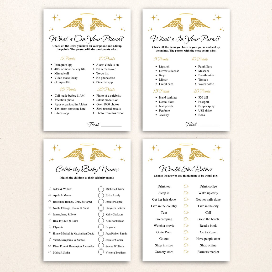 16 Printable Angel Baby Shower Games Heaven Sent Baby Shower Game ...