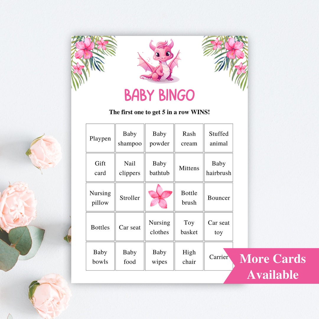 30 Printable Pink Dragon Baby Shower Bingo Cards 5x7'' Mythical Dragon ...