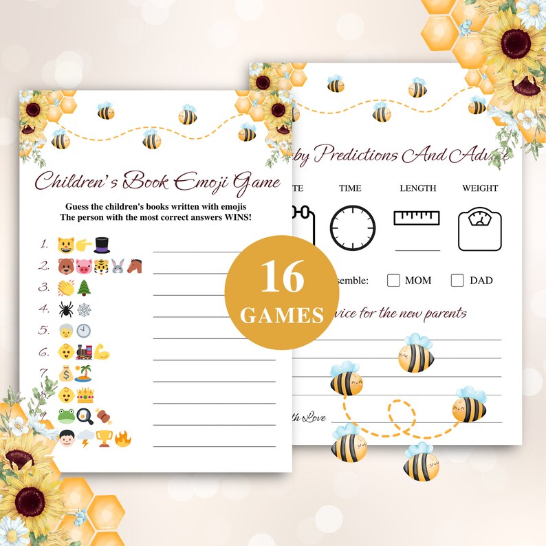 16 Printable Honey Bee Baby Shower Games, Bumblebee Baby Shower Game ...