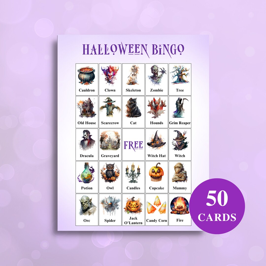 50 Printable Halloween Bingo Cards | Halloween Picture Bingo ...
