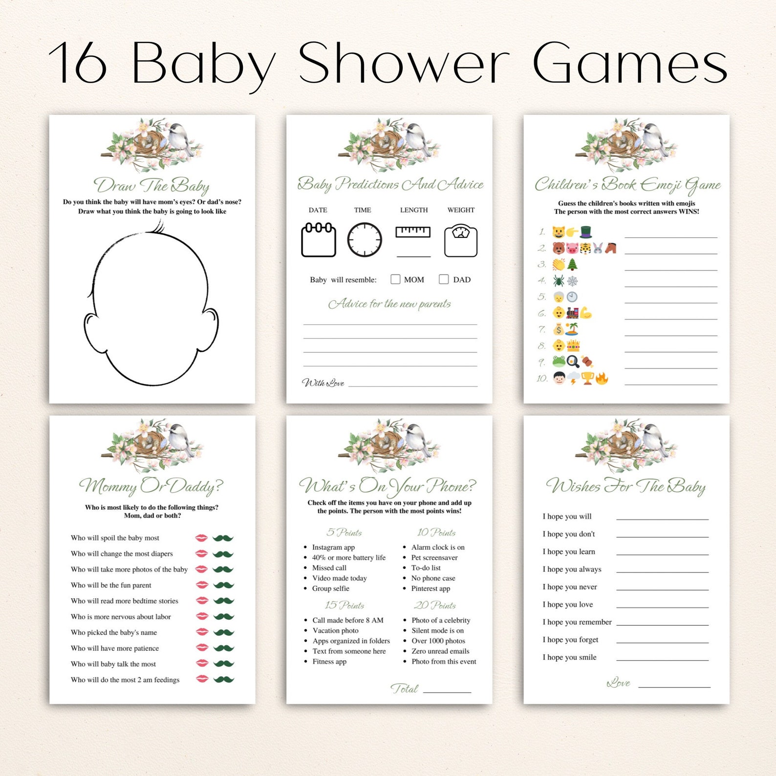 16 Printable Bird Baby Shower Games Little Birdie Baby Shower Game ...