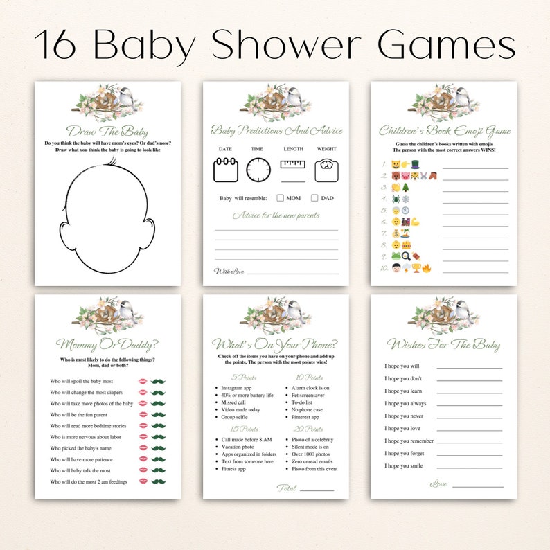 16 Printable Bird Baby Shower Games Little Birdie Baby Shower Game ...