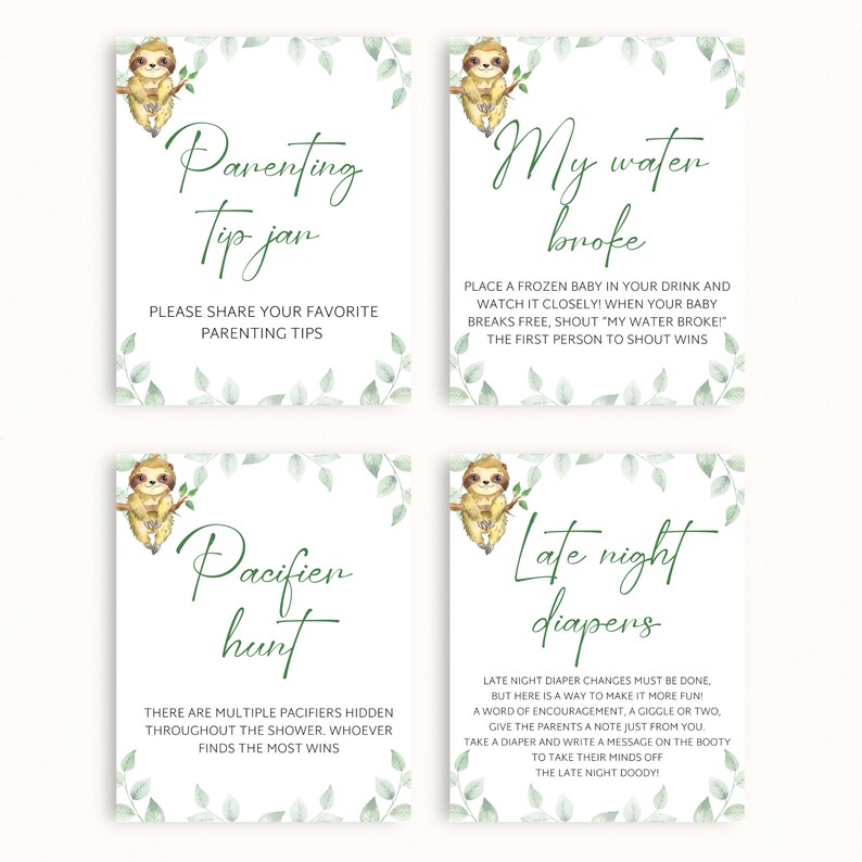 16 Printable Sloth Baby Shower Table Signs 8x10 Baby Shower - Etsy