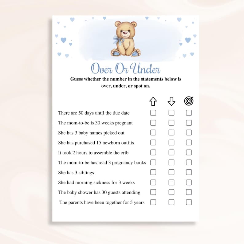 30 Printable Teddy Bear Baby Shower Games, Blue Baby Shower Games, Boy ...