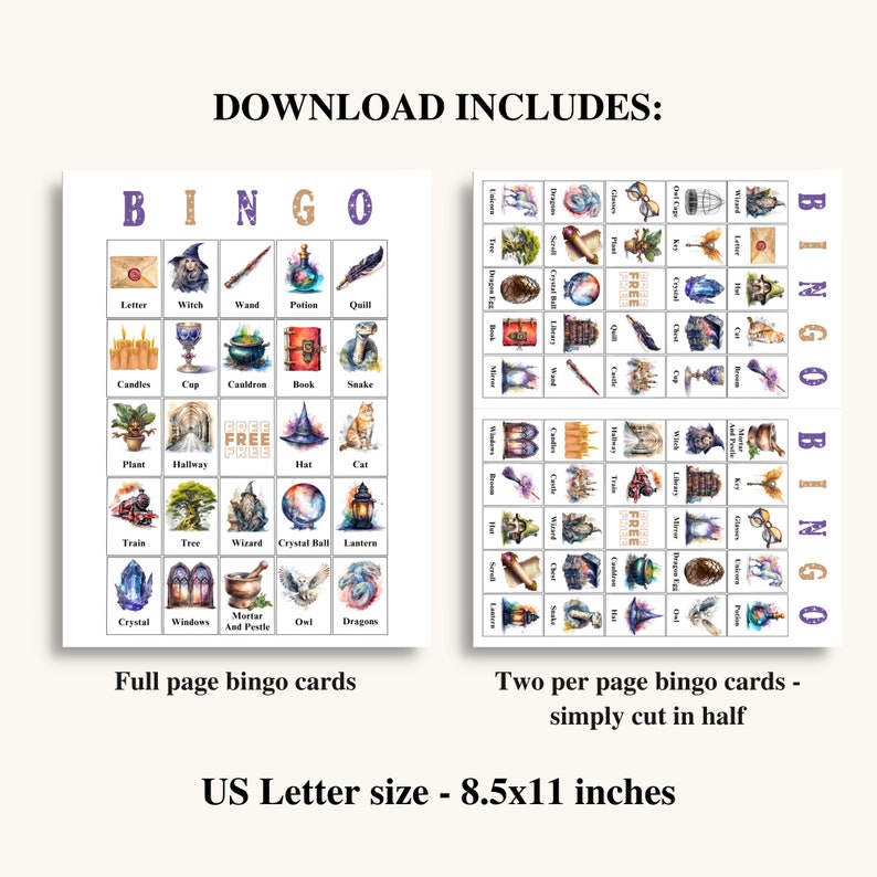 50 Printable Magic Picture Bingo Cards, Wizard Birthday Party Games ...