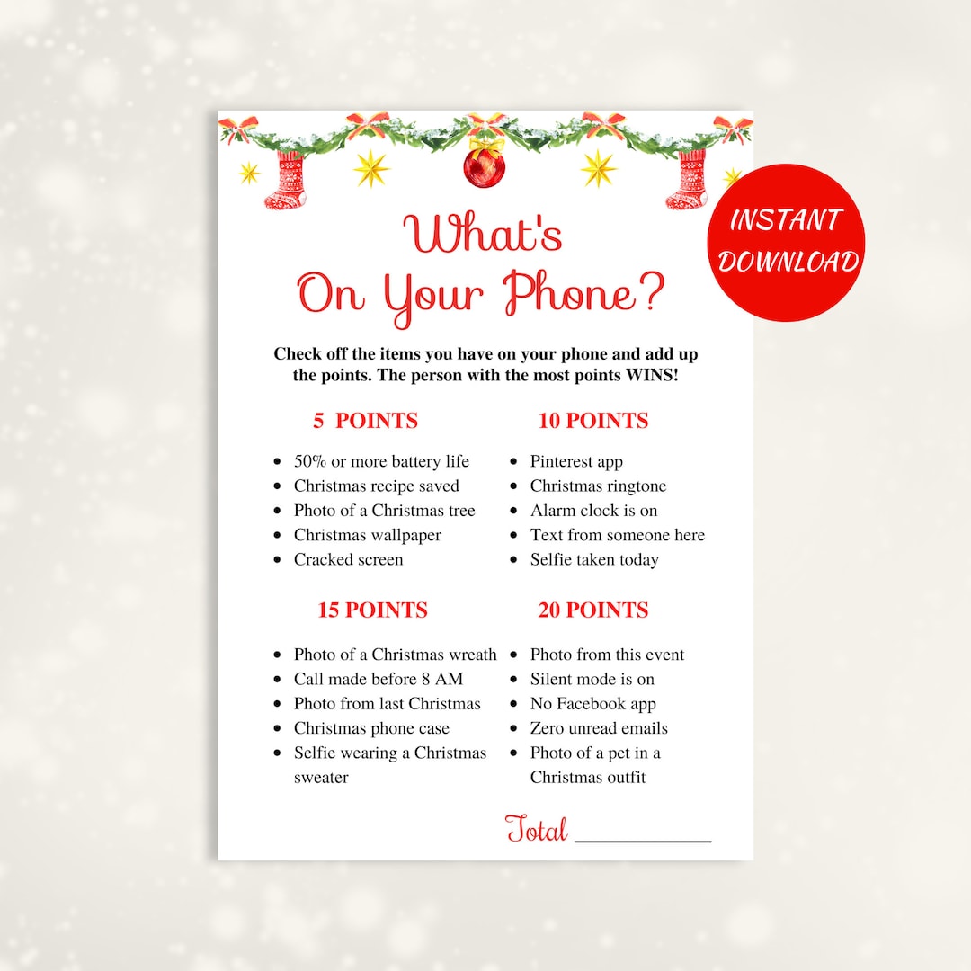 Printable Christmas Game What’s on Your Phone, Christmas Party Game ...