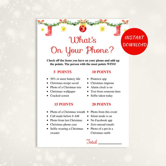 Printable Christmas Game Whats on Your Phone Christmas Party - Etsy