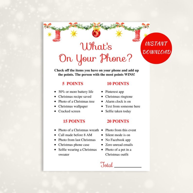 Printable Christmas Game Whats on Your Phone Christmas Party - Etsy