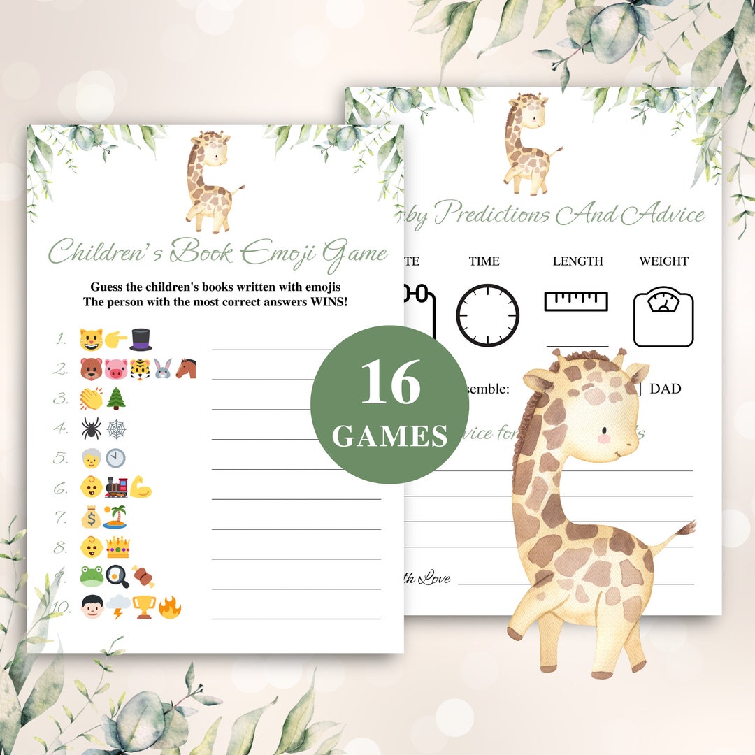 16 Printable Giraffe Baby Shower Games | Safari Baby Shower Game Bundle ...