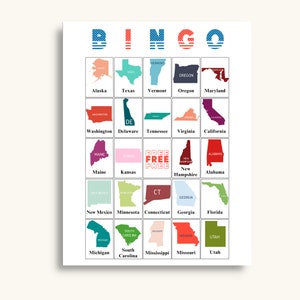 50 Printable US State Bingo Cards | States Picture Bingo | American ...