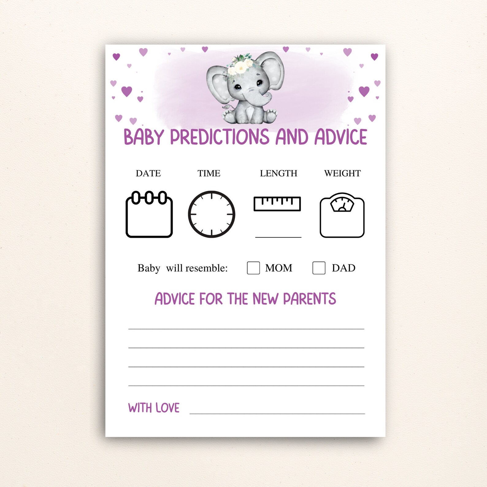 16 Printable Elephant Baby Shower Games, Purple Baby Shower Game Bundle ...