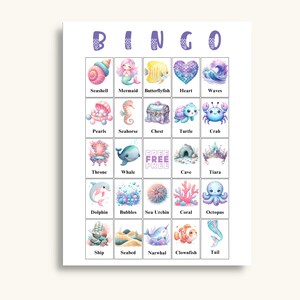 50 Printable Mermaid Bingo Cards, Mermaid Picture Bingo, Mermaid ...