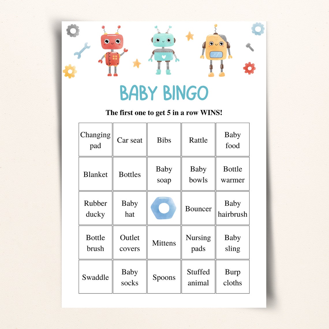 30 Printable Robot Baby Shower Bingo Cards 5x7'' Prefilled Baby Bingo ...