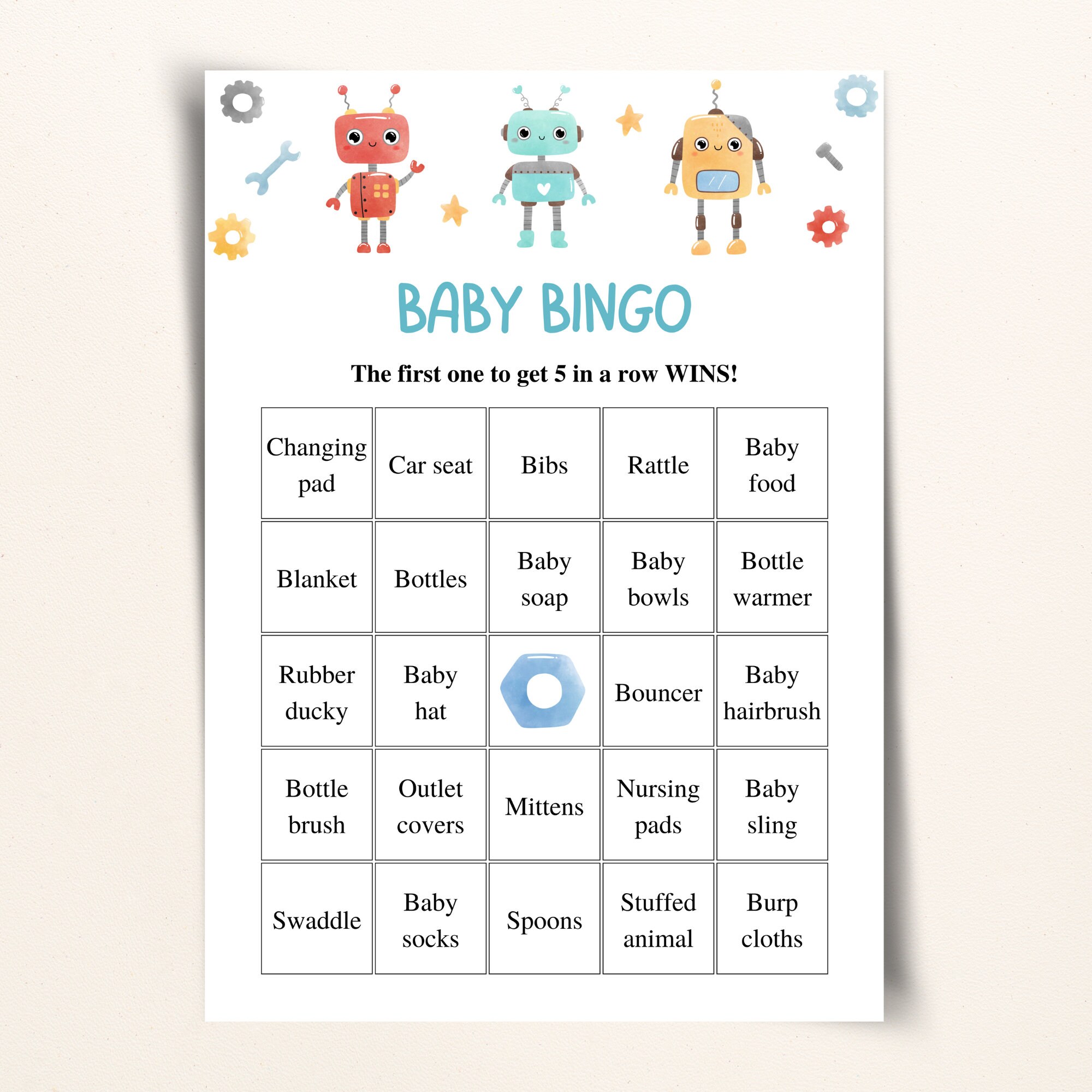 30 Printable Robot Baby Shower Bingo Cards 5x7'' Prefilled Baby Bingo ...