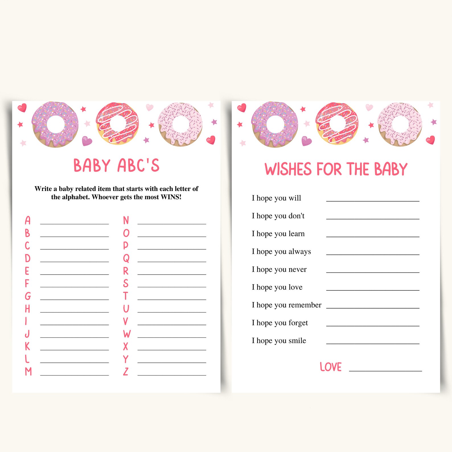 8 Printable Donut Baby Shower Games Pink Doughnut Baby - Etsy