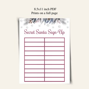 Printable Secret Santa Sign up Sheet: Christmas Gift Exchange DOWNLOAD ...