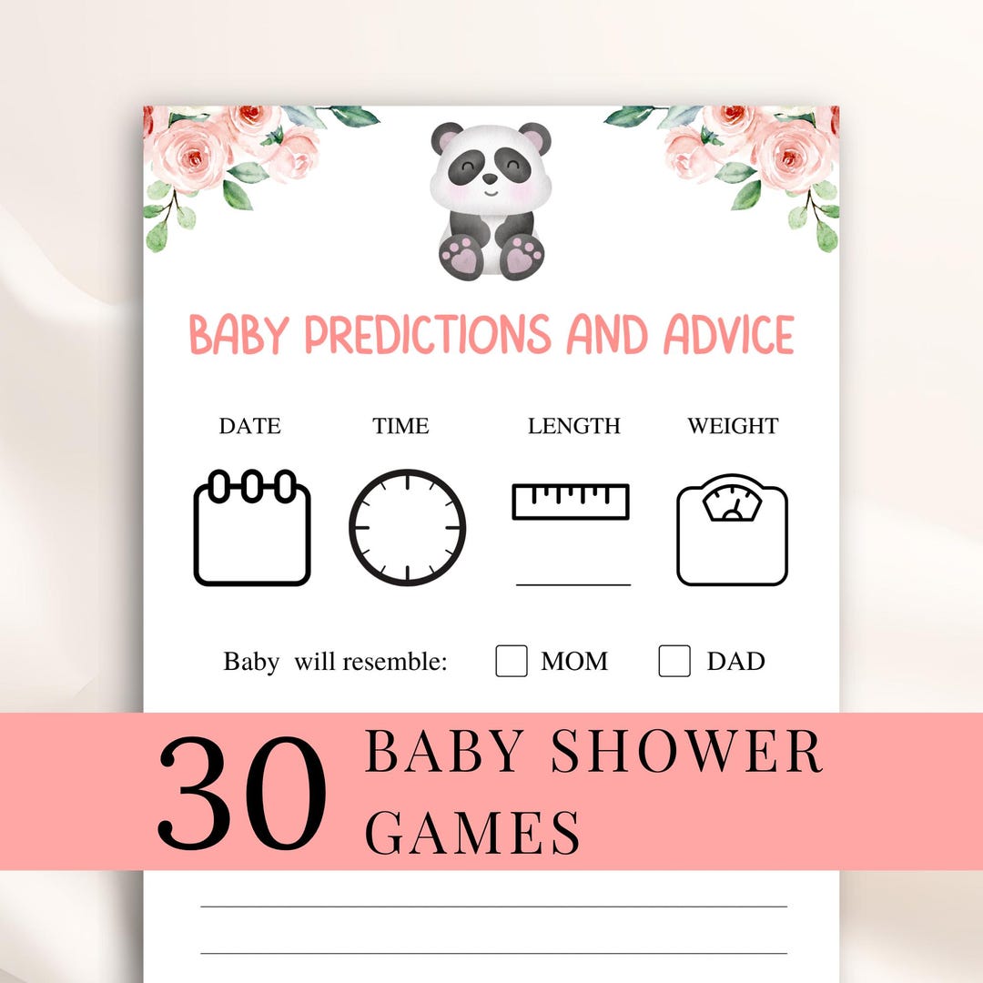 30 Printable Floral Panda Baby Shower Games, Pink Safari Baby Shower ...