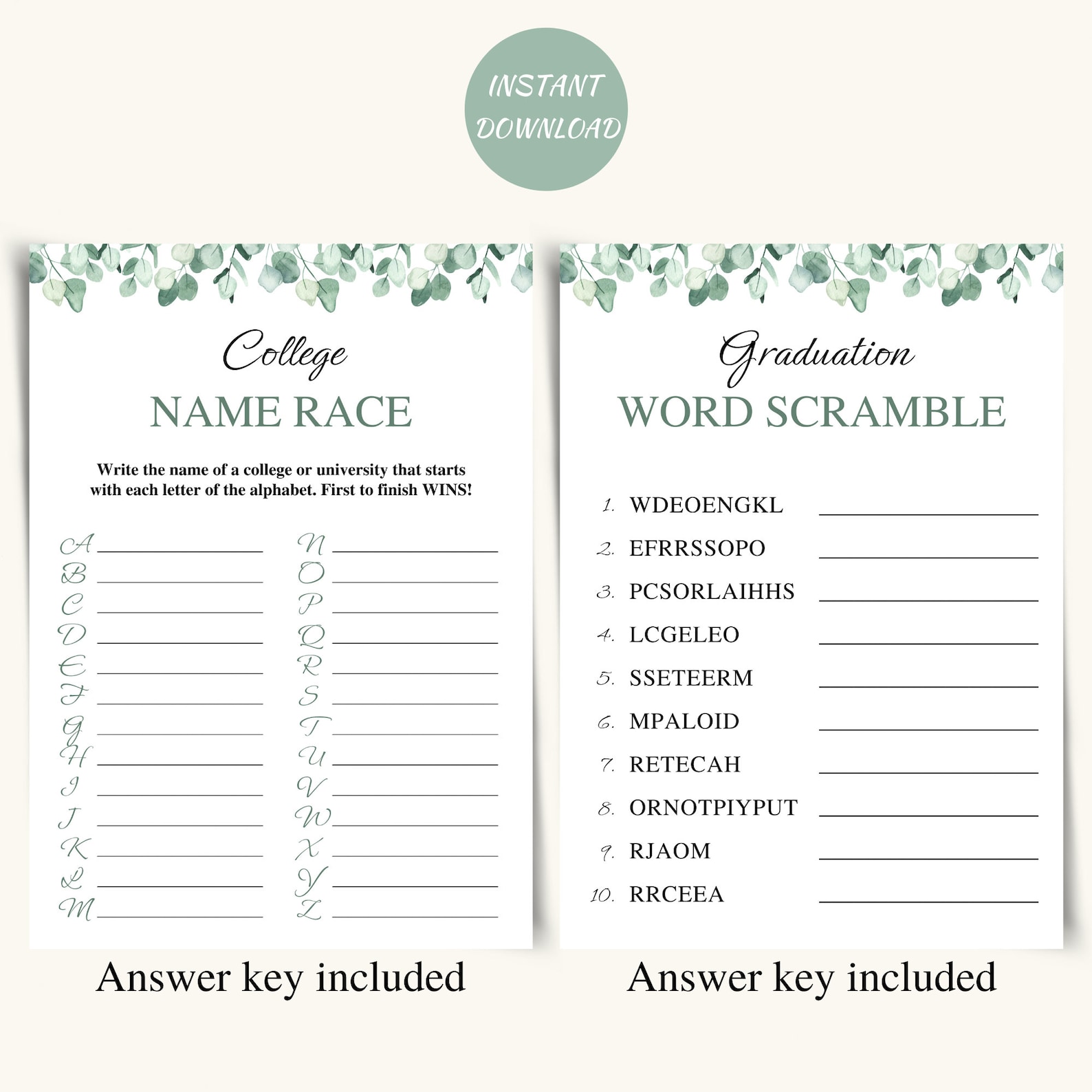 10 Printable Graduation Party Games, Fun Graduation Games, Eucalyptus ...