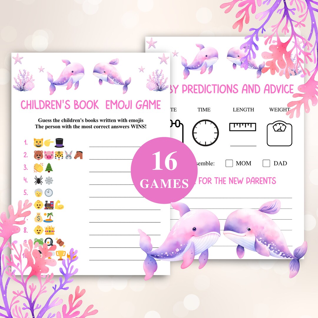 16 Printable Under the Sea Baby Shower Games, Pink Whale Baby Shower ...