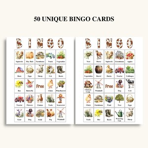 50 Printable Farm Bingo Cards | Farm Themed Picture Bingo Cards | Farm ...