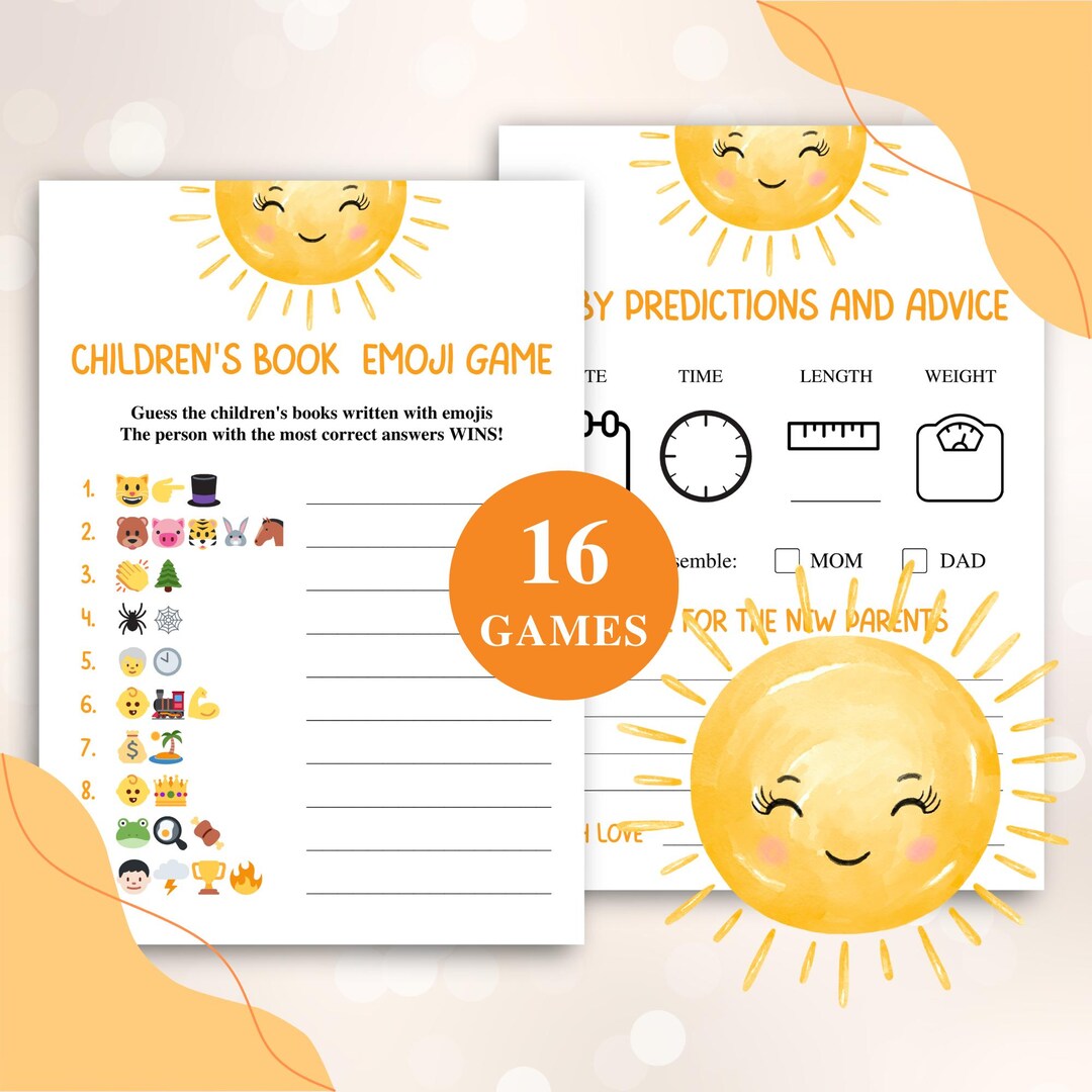 16 Printable Sunshine Baby Shower Games | Here Comes the Sun Baby ...