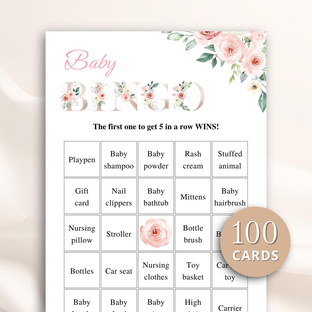 100 Printable Floral Baby Shower Bingo Cards: Prefilled Gift Bingo ...