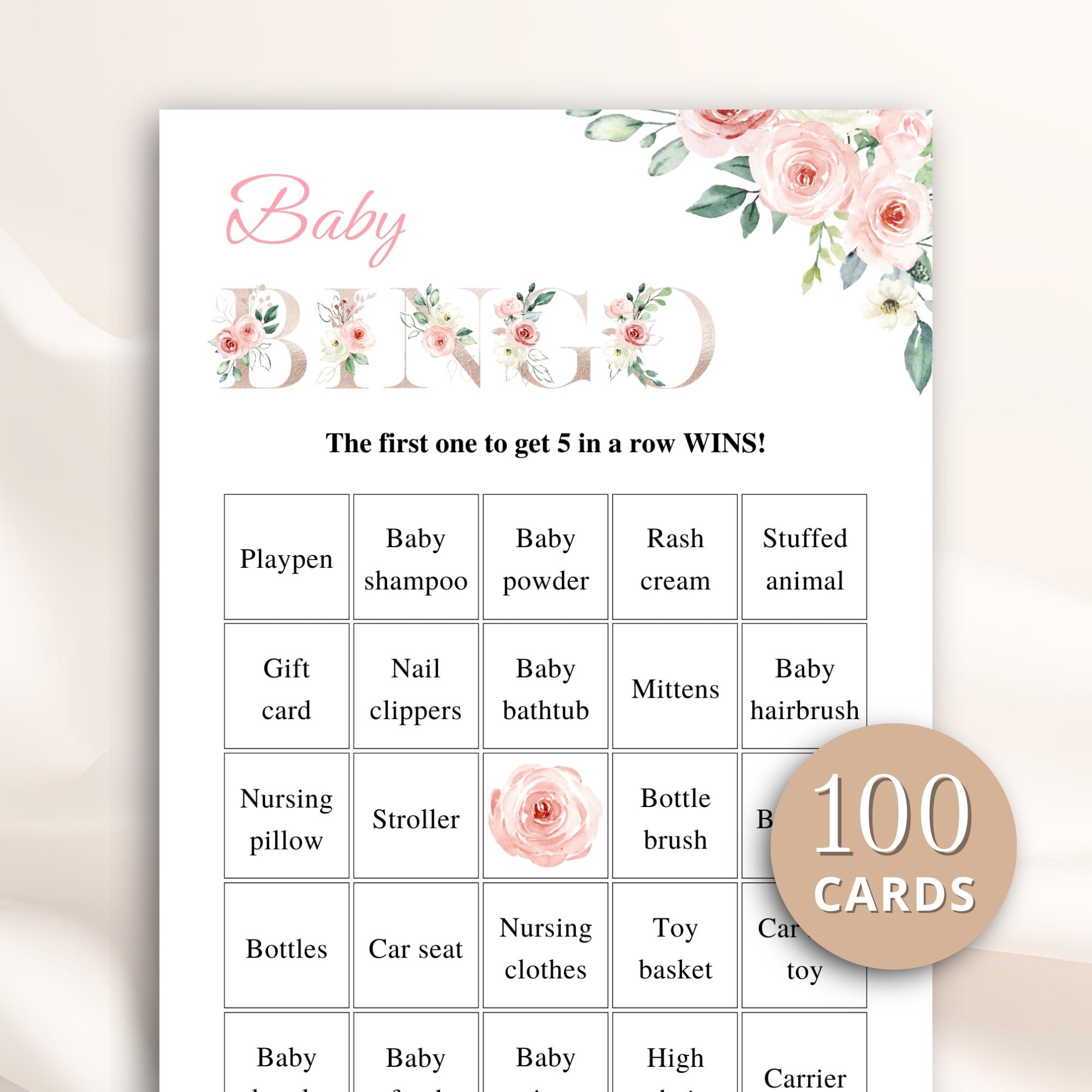 100 Printable Floral Baby Shower Bingo Cards: Prefilled Gift Bingo ...