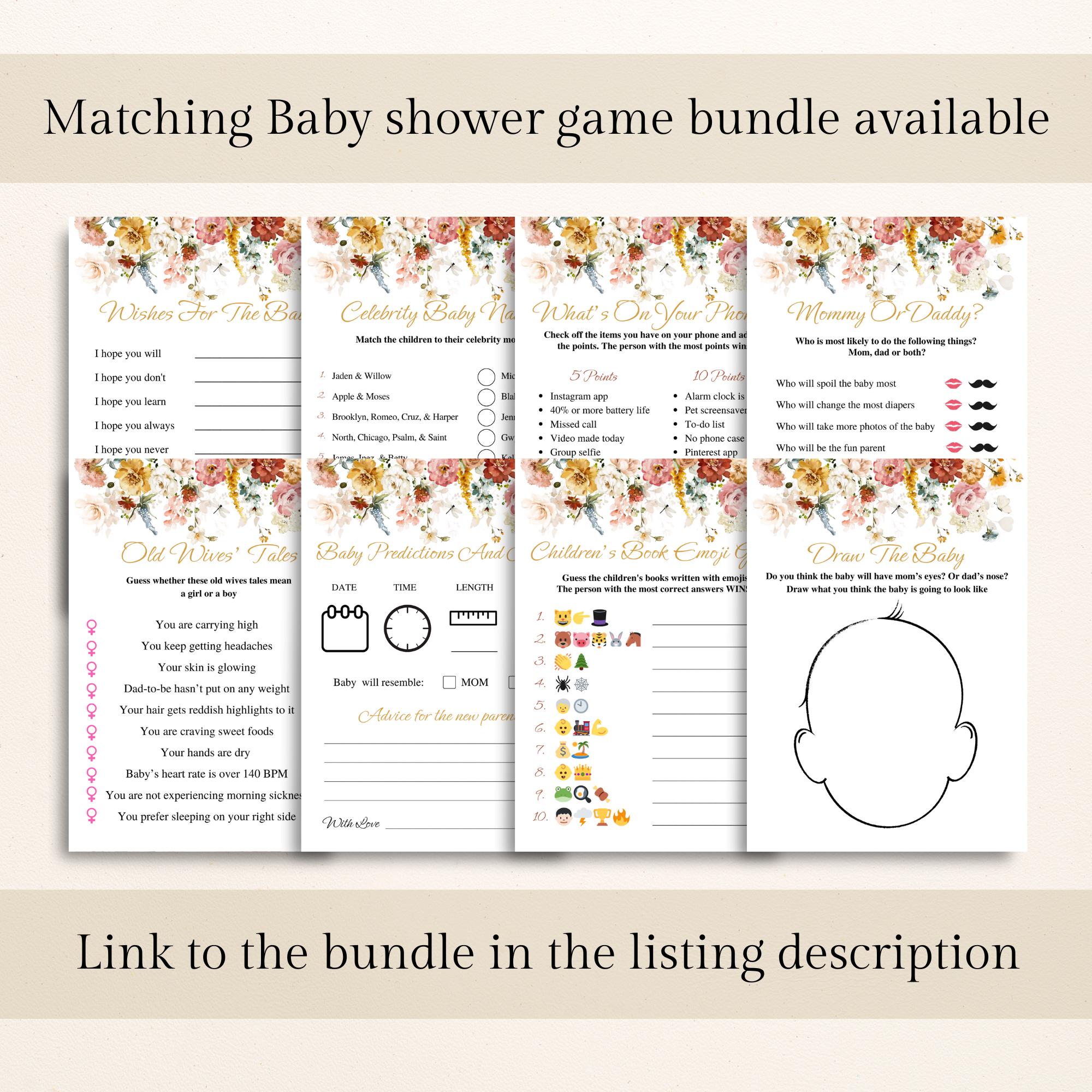 100 Printable Wildflower Baby Shower Bingo Cards, Prefilled Baby Gift ...