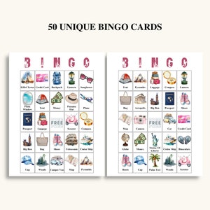 50 Printable Travel Picture Bingo Cards, Travel Birthday Party Games ...
