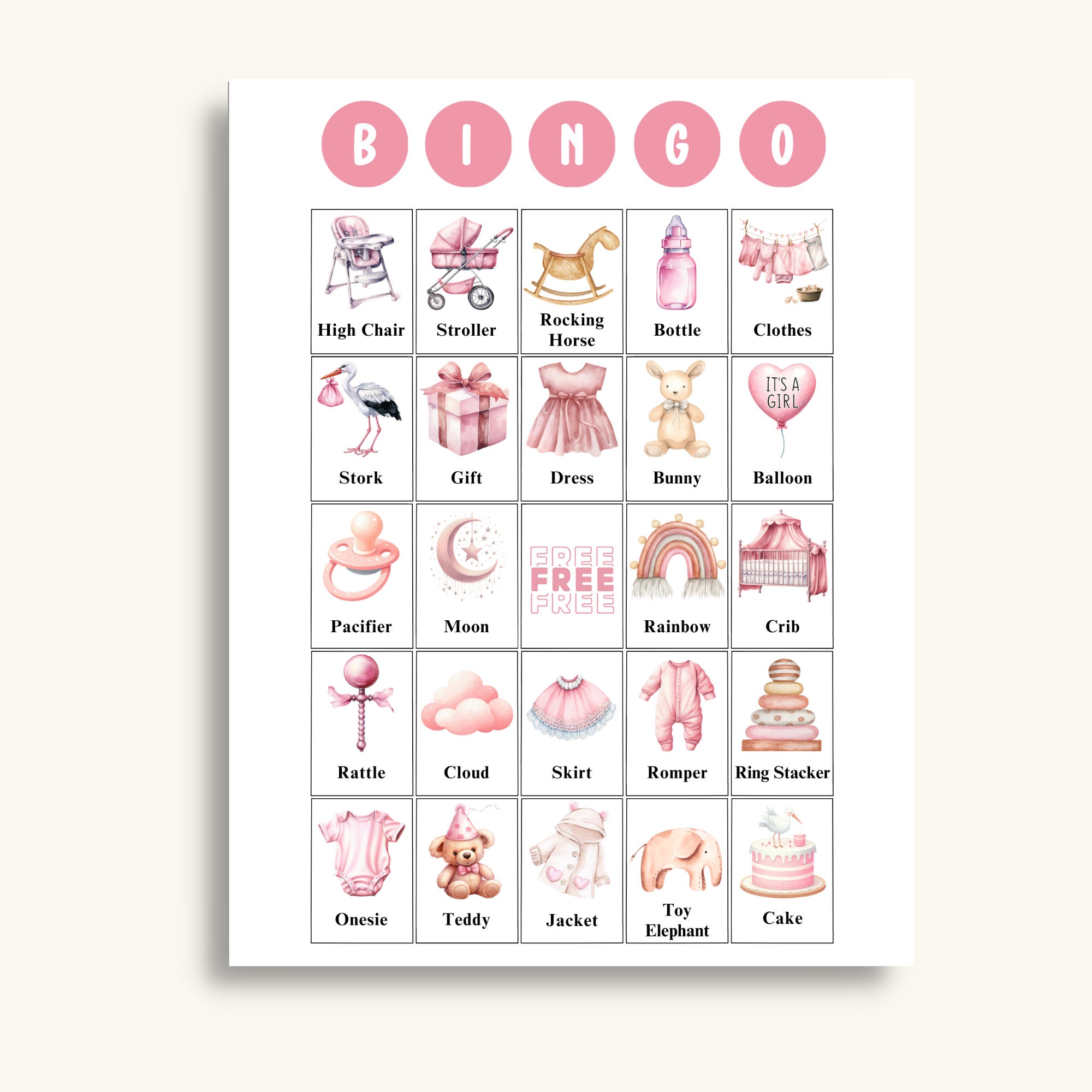 50 Printable Girl Baby Shower Bingo Cards Baby Shower Picture Bingo ...