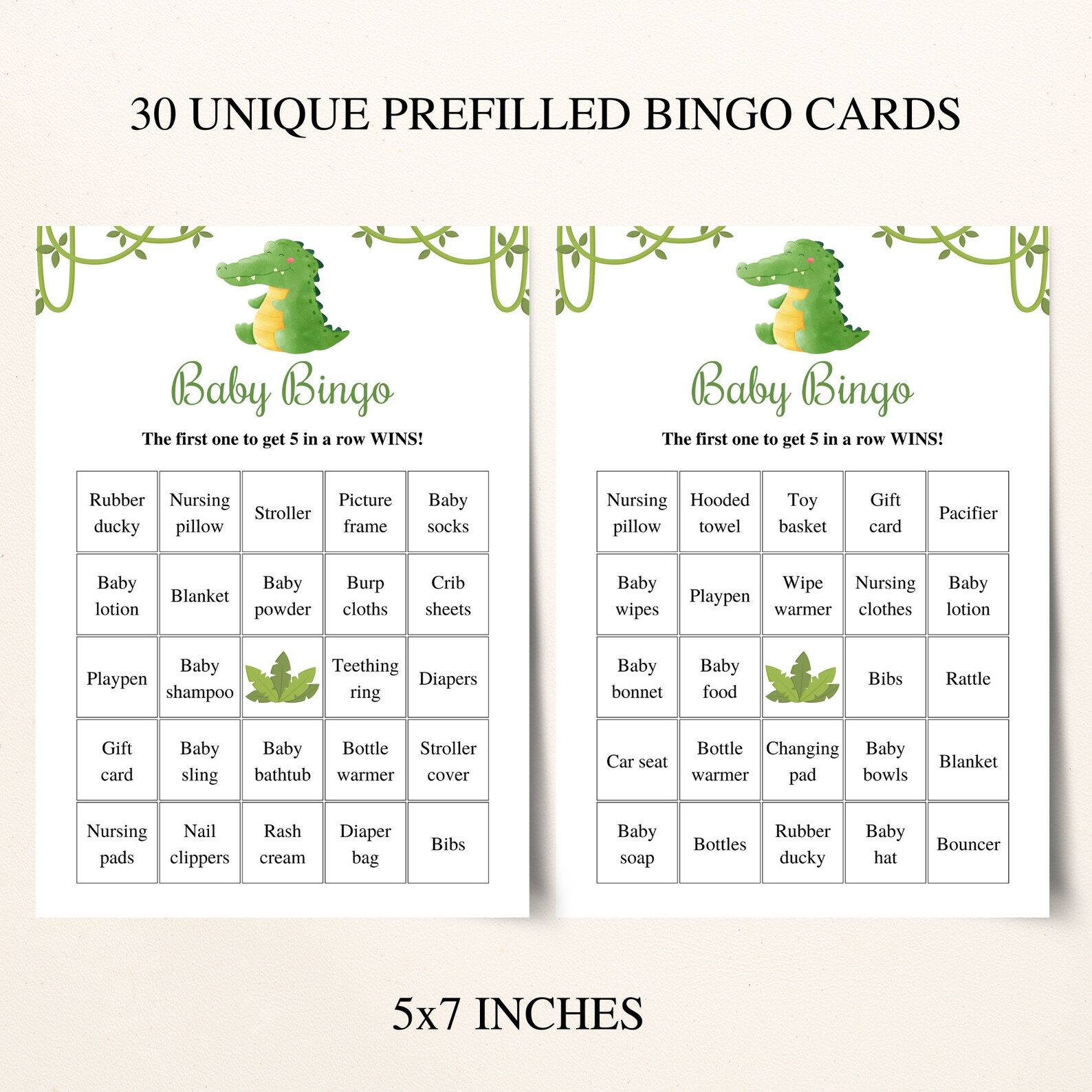 30 Printable Alligator Baby Shower Bingo Cards 5x7 Prefilled - Etsy