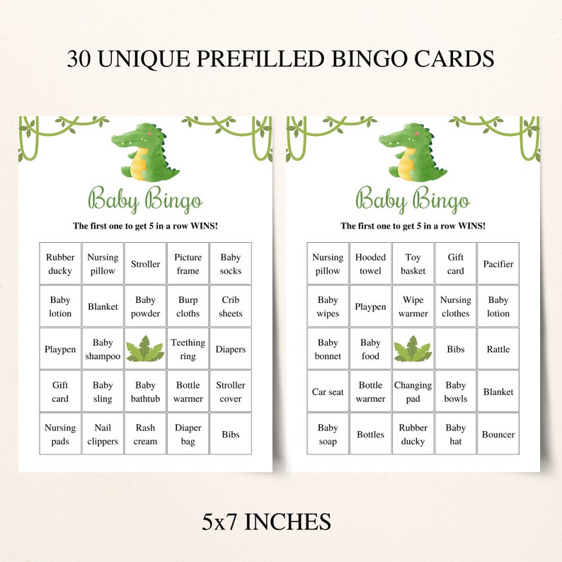 30 Printable Alligator Baby Shower Bingo Cards 5x7 Prefilled - Etsy