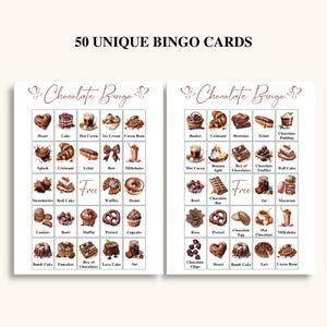 50 Printable Chocolate Picture Bingo Cards, Birthday Party Games ...