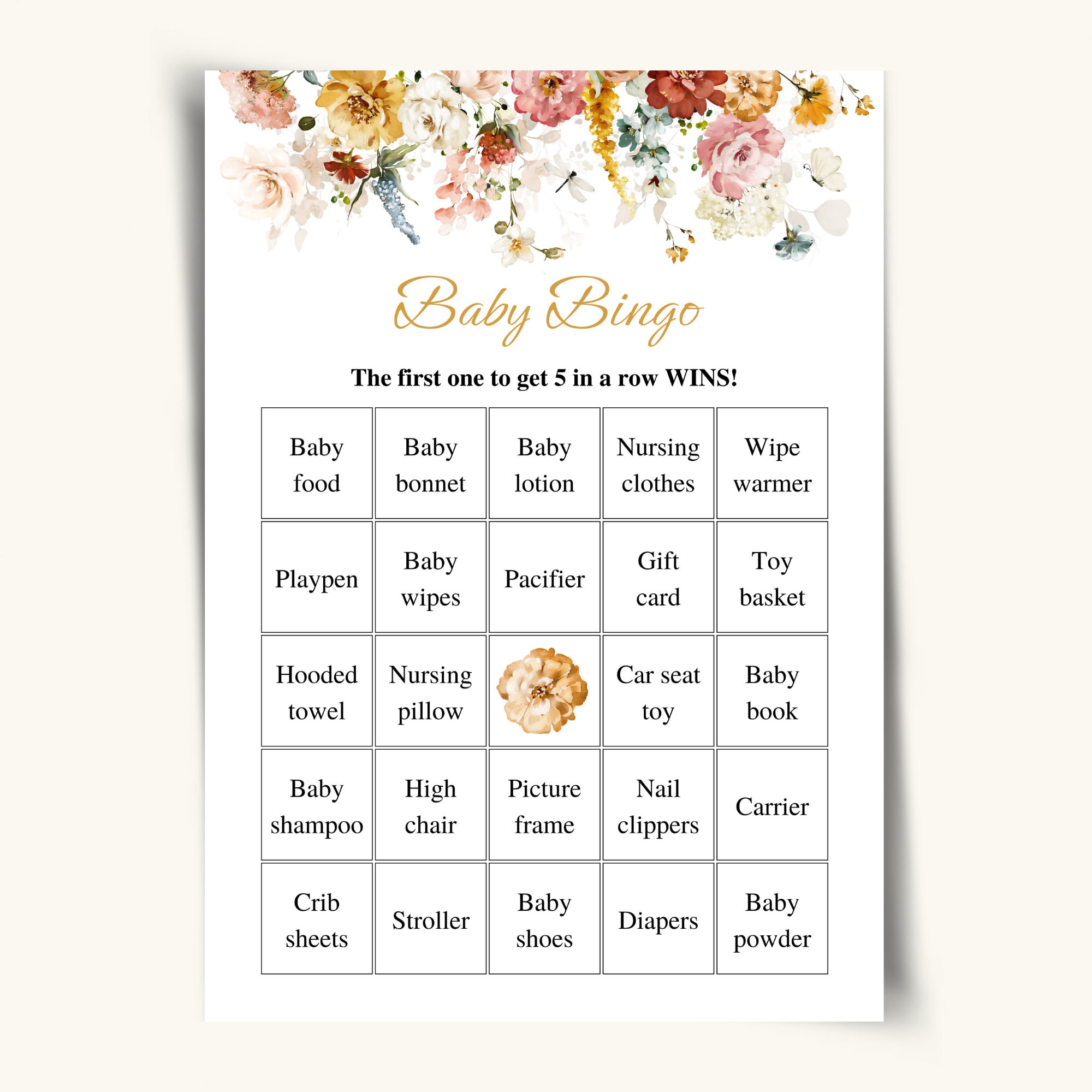 30 Printable Prefilled Baby Shower Bingo Cards Wildflower Baby Shower ...