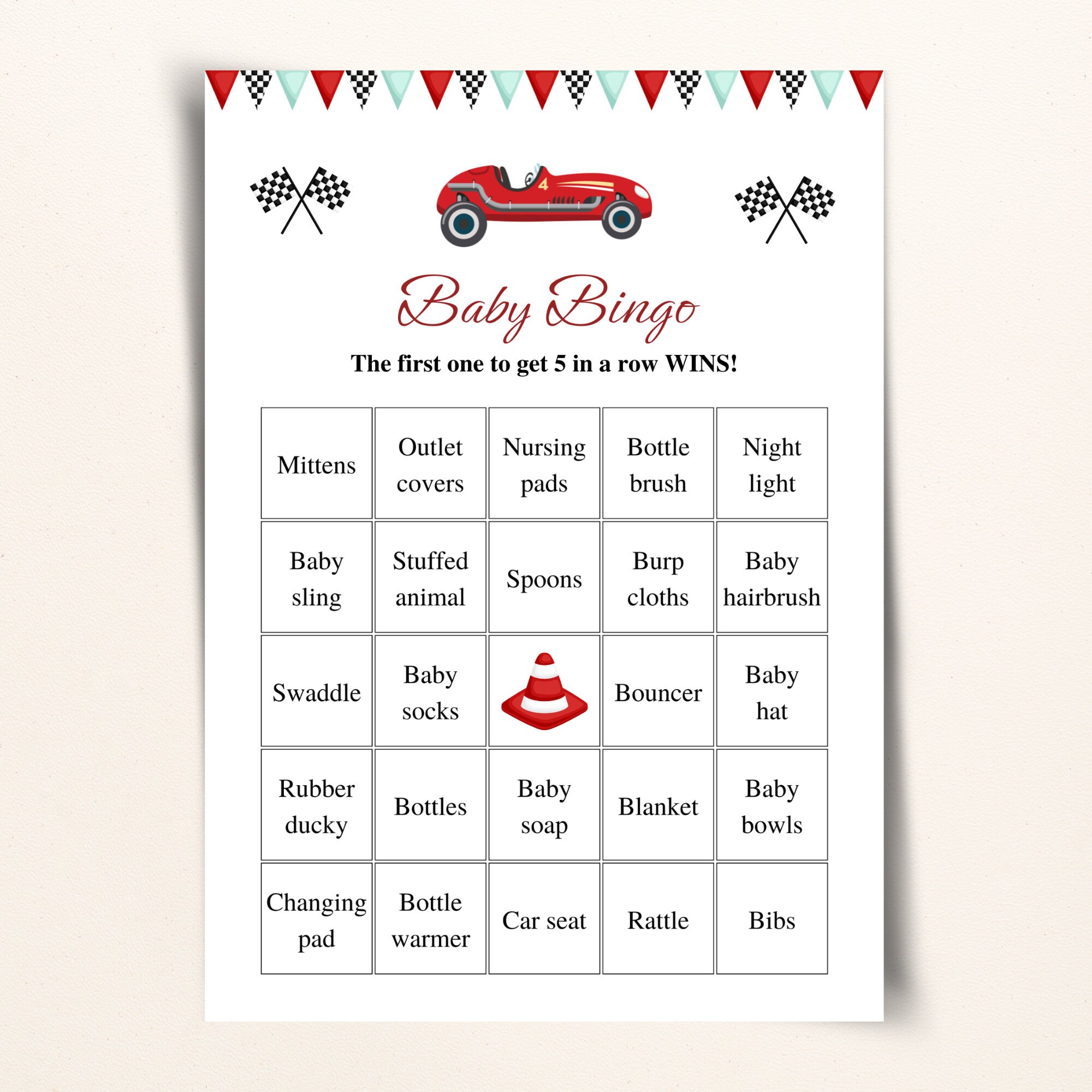 30 Printable Race Car Baby Shower Bingo Cards 5x7'' Prefilled Racing ...