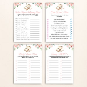 16 Printable Pink Monkey Baby Shower Games | Floral Safari Baby Shower ...