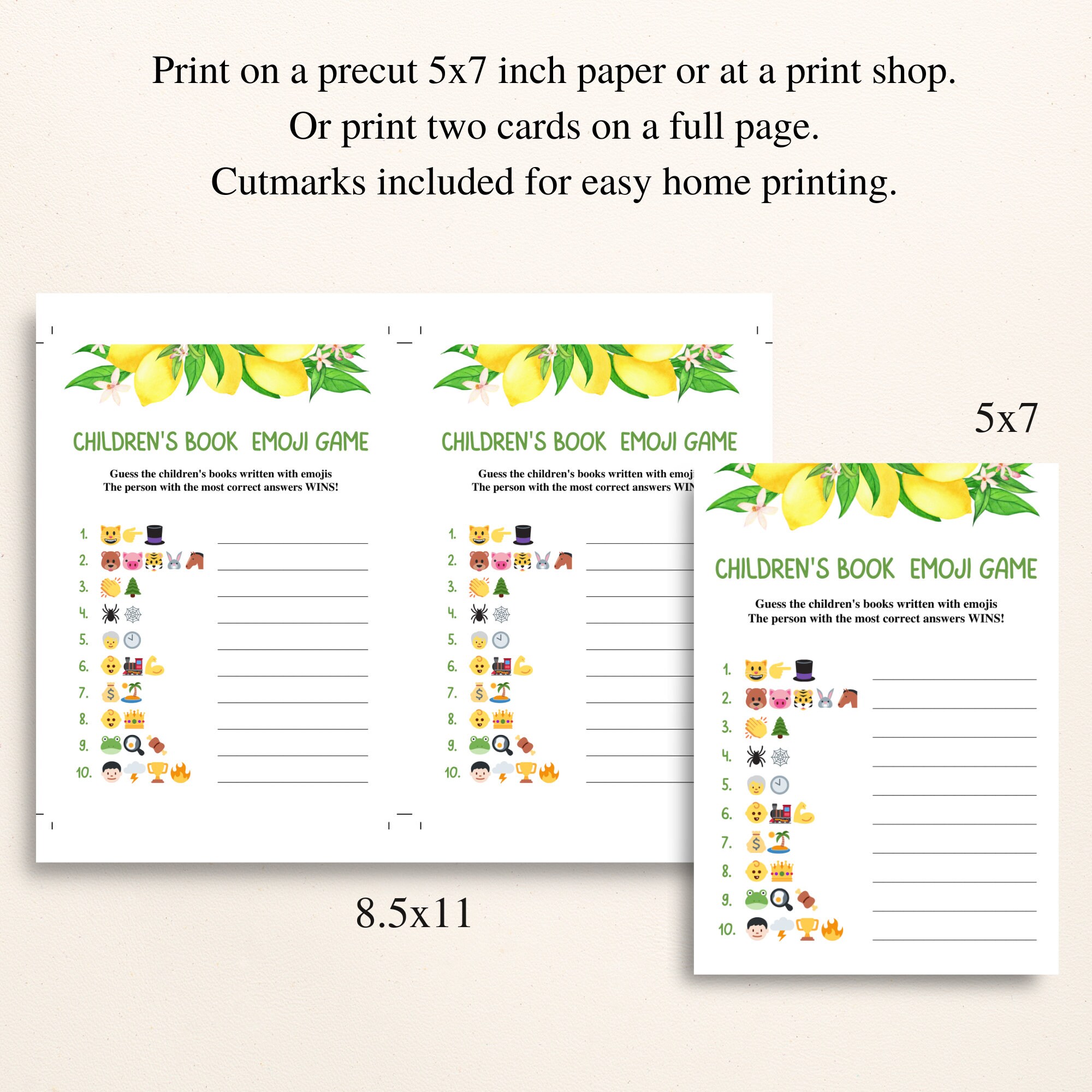 16 Printable Lemon Baby Shower Game Bundle, 5x7'' Citrus Baby Shower ...