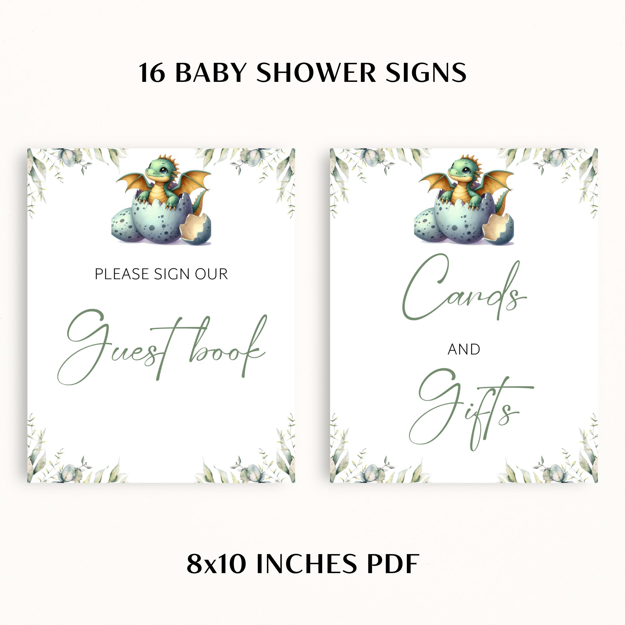 16 Printable Dragon Baby Shower Table Signs 8x10 Baby Shower Sign ...